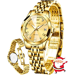 OLEVS Womens Watch Diamond Fashion Elegant Dress Wrist Watch Gold Stainless Steel Waterproof Luminous