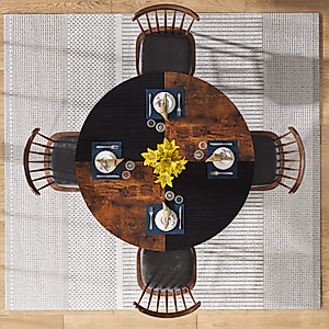 Tribesigns 47 inch Round Dining Table for 4, Wood Kitchen Table Large Dinner Table with Storage Shelf Metal Legs for Home Dining Room Living Room, Black Rustic Brown(Only Table)