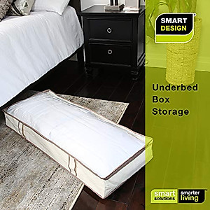 Smart Design Jumbo Underbed Organizer Set of 4 with Aromatic Cedar, Zipper, Handle, and Clear Window - Holds Clothing, Blankets, & Home Items - VentilAir Cotton Canvas Material - 42 x 6 Inch - Canvas