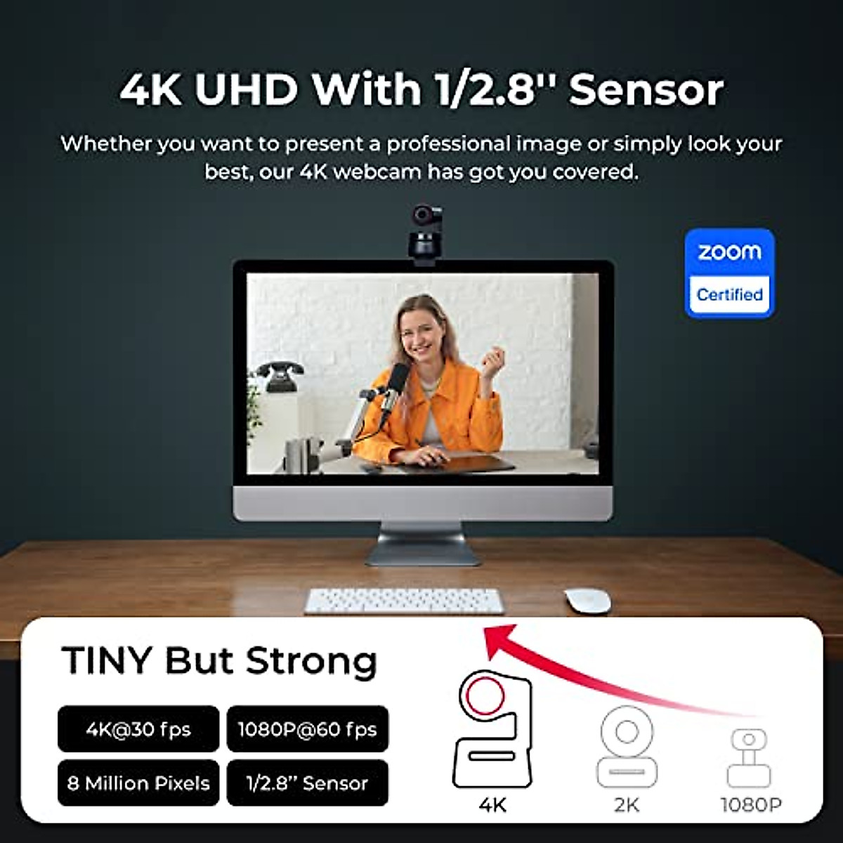 OBSBOT Tiny PTZ 4K Webcam, AI Powered Framing & Autofocus, 4K Video Conference Camera with Dual Omni-Directional Microphones, Auto tracking with 2 axis gimbal,HDR,60 FPS,Low-Light Correction,Streaming