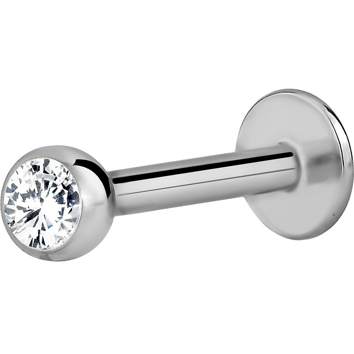 Forbidden Body Jewelry 16g Titanium 8mm Tragus Earring, Helix Earring and Labret Piercing Stud with CZ Crystal