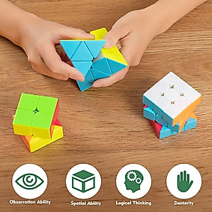 Speed Cube Set, Jurnwey Stickerless Magic Cube Set of 2x2x2 3x3x3 Pyramid Frosted Puzzle Cube