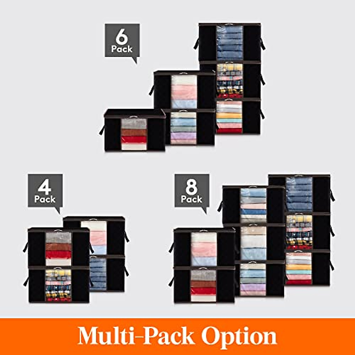 Lifewit 4 Pack 60L Clothes Storage Bag, Bundle with 8 Pack 60L Clothes Storage Bag Organizer, Black