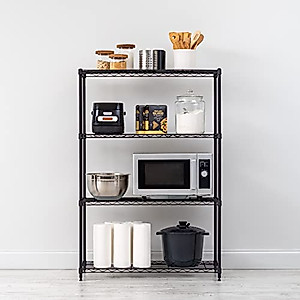 IRIS USA, 4-Tier Adjustable Storage Wire Shelving Unit (200 lbs Loading Capacity per Shelf), Wire Storage Unit with Metal Shelves, Kitchen Rack, Bakers Rack, Matte Black (36" L x 14" W x 53" H)