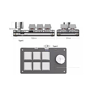 Cuifati 6 Key Mini Keypad with Knob, One Handed Mechanical Gaming Keyboard, with 6 Fully Programmable Keys, for, for Vista, for, for Macos(Black White)