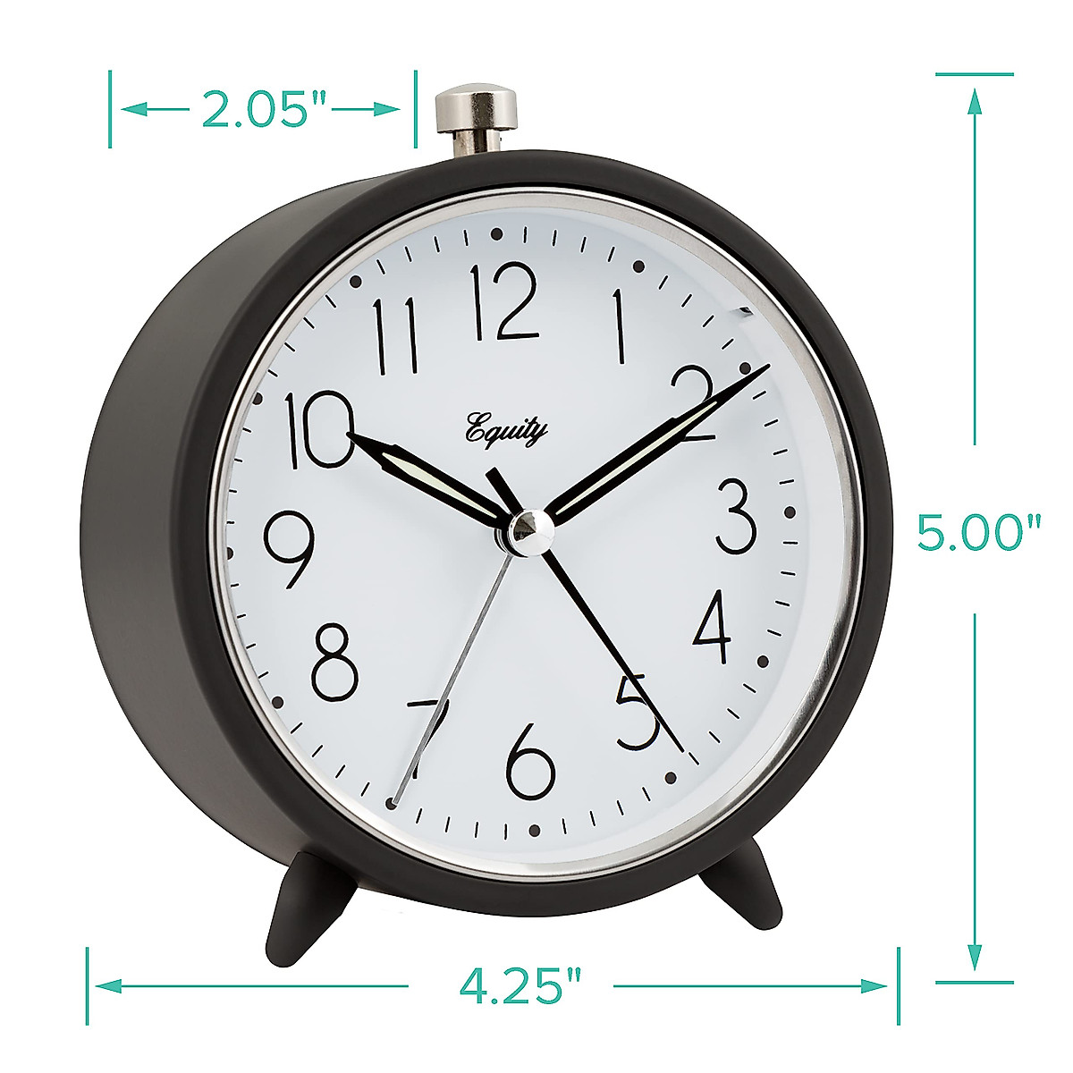 Equity 20091 5 Inch Silent Sweeping Quartz Metal Alarm Clock, Dark Gray