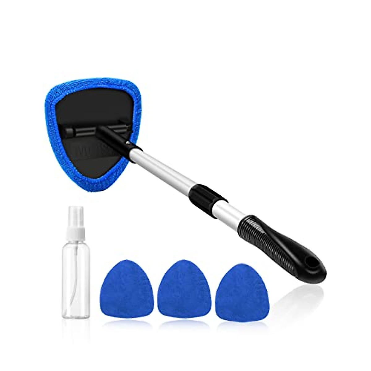 AstroAI Windshield Cleaner, Microfiber Car Windshield Cleaning Tool with 4 Reusable and Washable Microfiber Pads and Extendable Handle Auto Inside Glass Wiper Kit, Blue