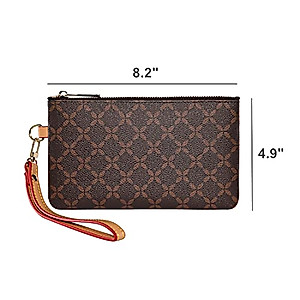 Luxury Wristlet Clutch Bag | Small Zip Pouch Bag w. Card Slots | Classic Phone Purse Wallet for Men Women - Coated Canvas (Brown)