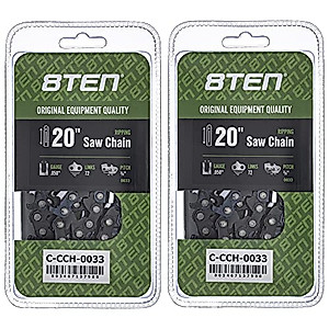 8TEN Ripping Chainsaw Chain 20 Inch .050 3/8 72DL for Husqvarna 455 Rancher 372XP Stihl MS 270 Poulan PP5020AV (2 Pack)