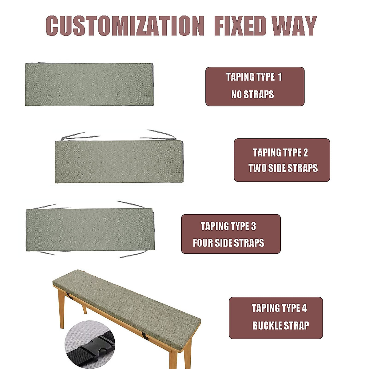 Custom Bench Cushion, Personalized Size Bench Pad with Non-Slip Bottom Bay Window Seat Cushion Indoor, Garden Patio Bench Cushions for Outdoor Furniture, Long Chair Seat Pad for Swing Porch(4" Thick)