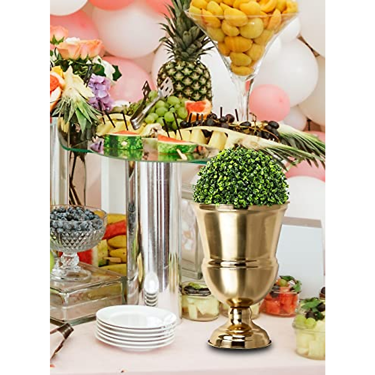 Serene Spaces Living Decorative Gold Vase Urn, Gold Vases for Centerpieces, Metal Vase Use for Home Decor, Wedding, Parties, Floral Arrangements, Measures 10.25" Tall & 7.25" Diameter