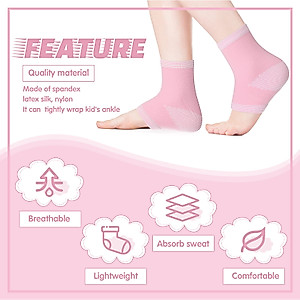 Tarpop 3 Pair Ankle Compression Sleeves for Kids Ankle Brace Compression Sleeves Foot Arch Support Sleeve Sock for Girls Ankle Sports Running Dance Fitness Gymnastics (Pink, Medium)