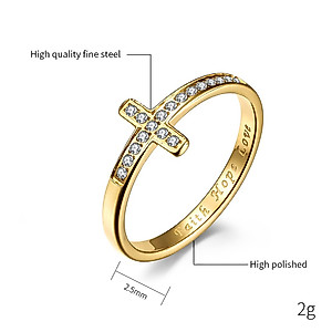 WOYNJI Stainless Steel Cubic Zirconia Faith Hope Love Sideways Cross Ring for Womens Inspirational Jewelry Gold Size 10