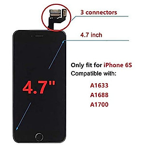 for iPhone 6S Screen Replacement Black,Drscreen LCD Touch Digitizer Complete Display for A1633, A1688, A1700,with Home Button Proximity Sensor Ear Speaker Front Camera Screen Protector and Repair Tool
