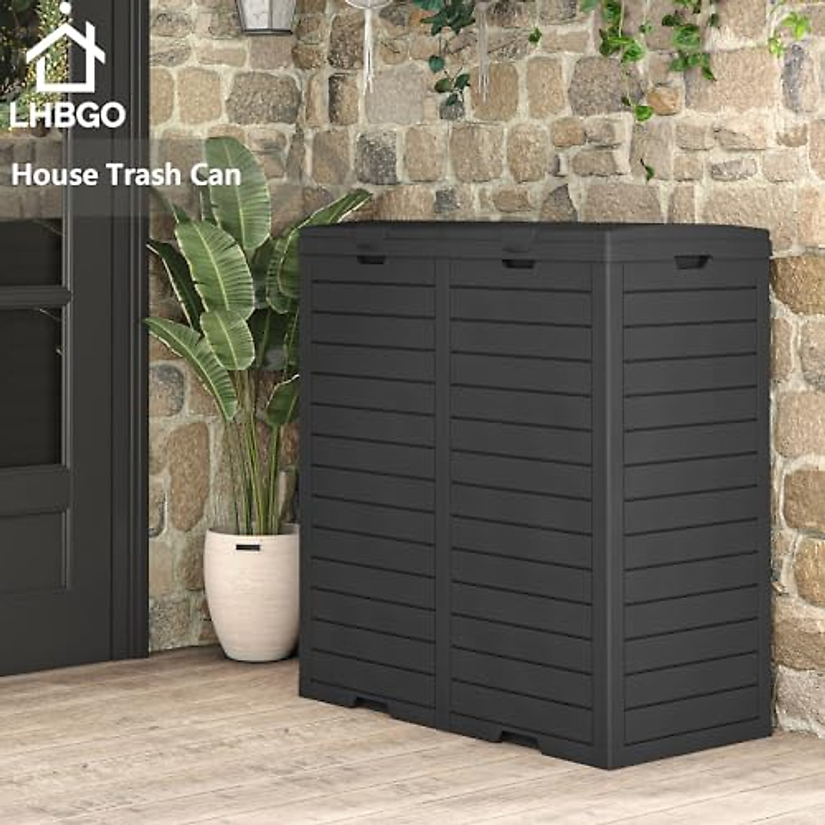 62 Gallon Kitchen Trash Can, Waterproof Garbage Can with Tiered Lid and Drip Tray, Resin Outside Trash Bin for Patio, Backyard, Deck