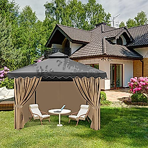 Gazebo Universal Replacement Privacy Curtain, 10'X12' Gazebo Curtains Outdoor Waterproof, 4-Panels Sidewall Curtains with Zipper for Patio, Garden and Backyard (Only Curtains, 10'X12', Brown)
