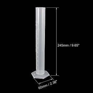 uxcell Plastic Graduated Cylinder, 100ml Measuring Cylinder, Science Test Tube Beakers, Single Metric Scale, Clear Hex Base Flask for Lab Home 6pcs