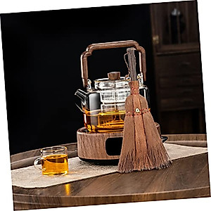 UTHCLO Brown Silk Broom Palm Whisk Broom with Handle Mini Witch for Desk Mini Brush Heavy Duty Desk Short Handle Broom Desk Cleaning Brush Straw Broom Small Natural Handle