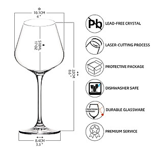 FAWLES Red Wine Glasses, Set of 6 Burgundy Wine Glasses, 17 oz Crystal Wine Glasses, Wedding Housewarming Gift