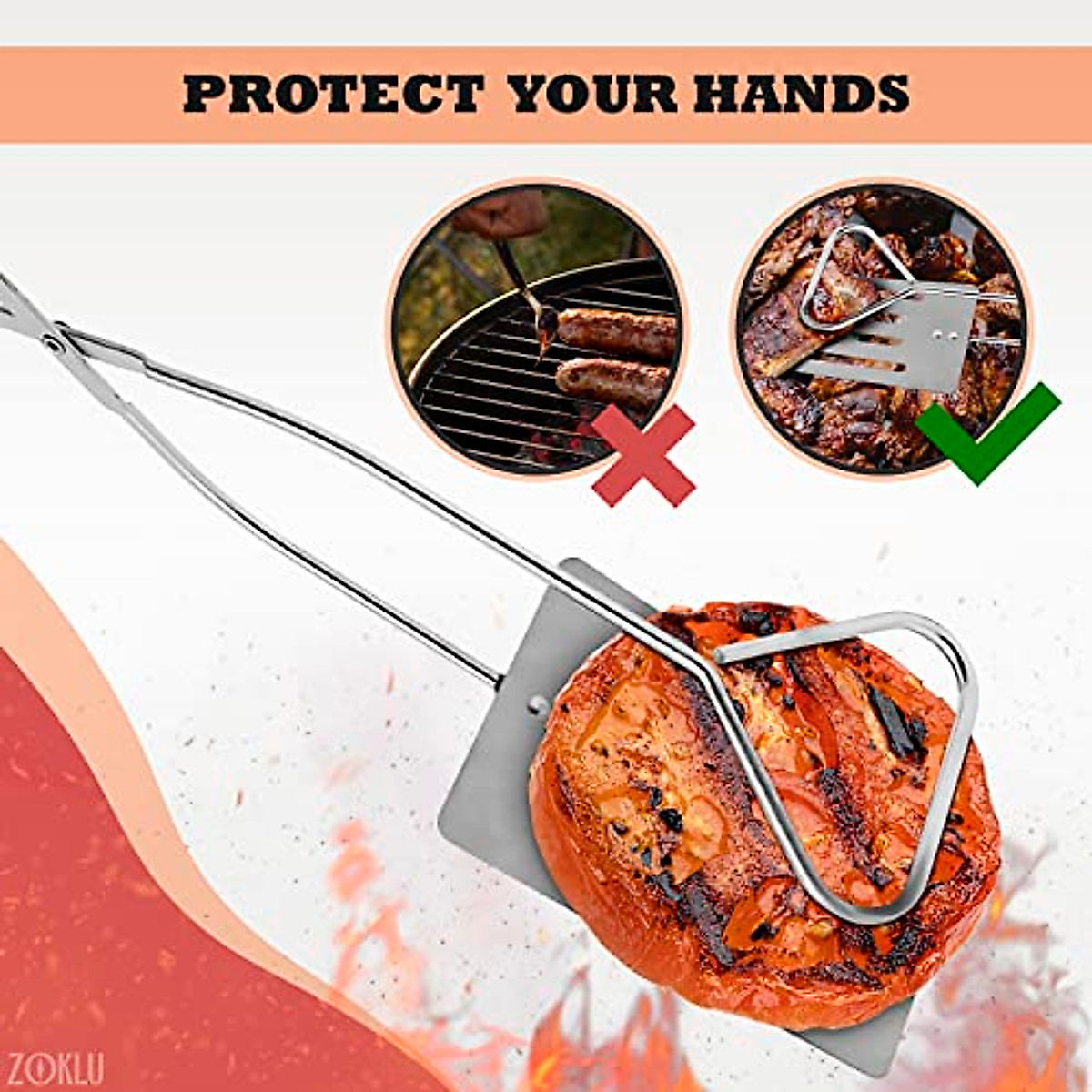 Long Barbeque Grill Tongs Spatula - Utensil Set Portable Grill Tongs for Cooking Gripper Kitchen Spatula Stainless Steel Hamburger Spatula - Barbecue Grill Tong Spatula Set Flat Top Grill Accessories