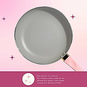 Paris Hilton Epic Nonstick Pots and Pans Set, Multi-layer Nonstick Coating, Tempered Glass Lids, Soft Touch, Stay Cool Handles, Made without PFOA, Dishwasher Safe Cookware Set, 12-Piece, Pink