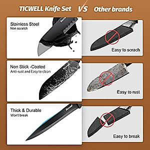 Knife Set 19 Pieces TICWELL Kitchen Black Knife Set with Acrylic Premium 13 Carbon with Scissors &Peeler &Knife Sharpener