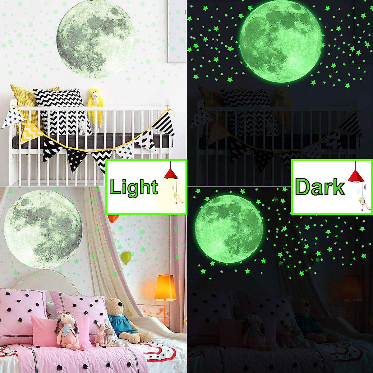 334 Pcs Glow in Dark Stars and Moon, Glow in The Dark Wall Stickers, Glowing Stars for Wall Decals, Glowing Ceiling Decals for Bedroom, Perfect for Kids Boys Girls Bedding Room Birthday Party