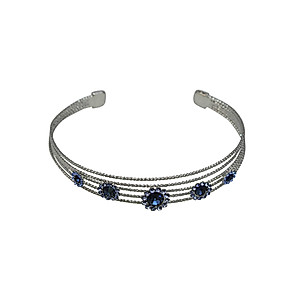 Faship Gorgeous Navy Blue Crystal Art Deco Floral Cuff Bracelet - Navy Blue