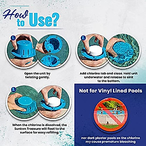 Sinking Floating Pool Chlorine Dispenser, Sinks - Cleans - Floats, Uses Less Chlorine, Less Chlorine Odor, Replaces Pool Chlorine Floater - The Sunken Treasure (Light Blue)
