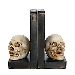 OwlGift Decorative Halloween Skull Bookends, Heavy Duty Bookends for Shelves, Skull Book Ends for Heavy Books, Book Shelf Holder Home Office Desktop Organizer (1 Pair)