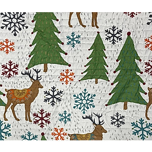 Levtex Home Merry & Bright Collecion - Tinsel Quilt Set - King/Cal King Holiday Quilt 106x92 and Two King Pillow Shams 20x36 - Folk Christmas Reindeer - Reversible