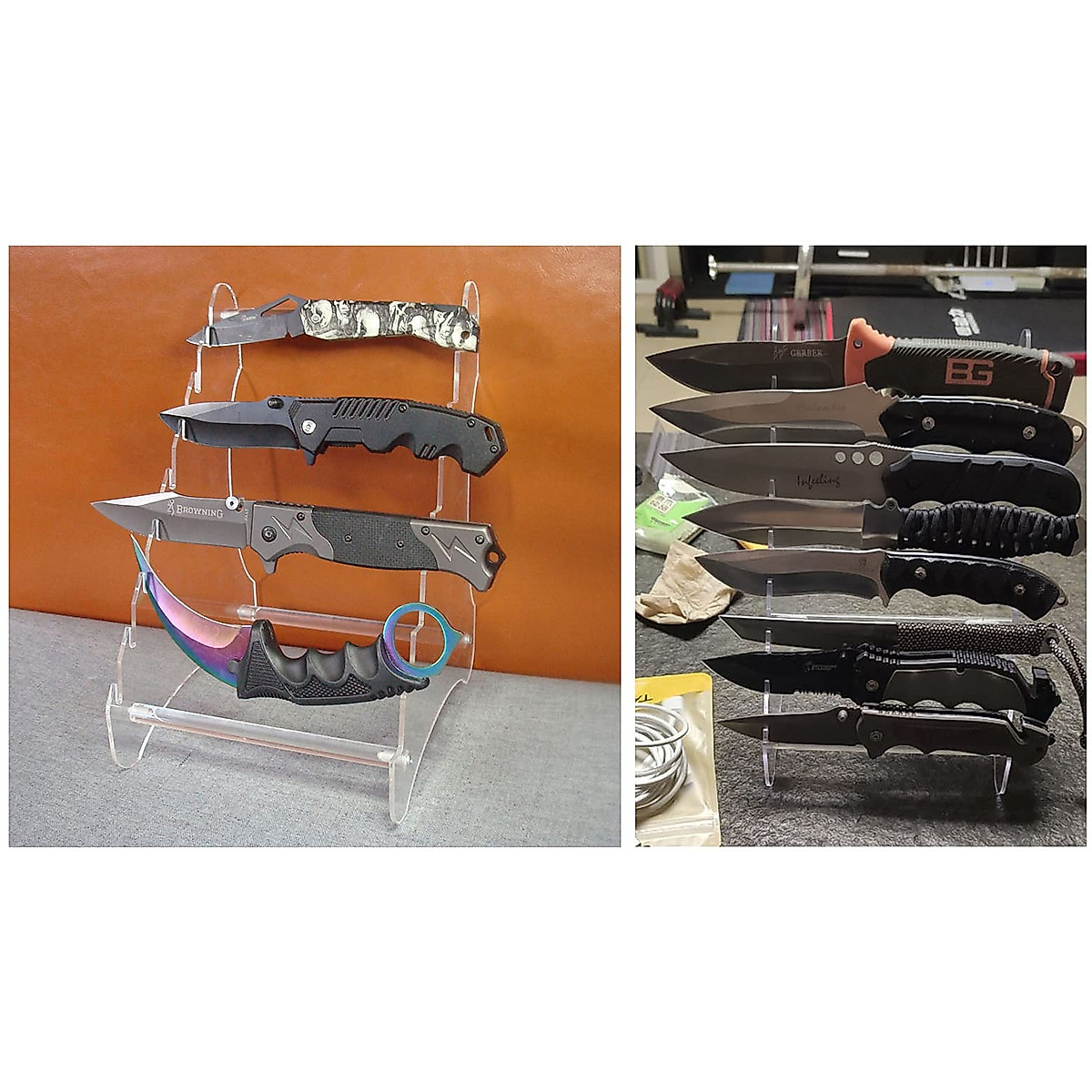 NC HAISDA Heavy Duty acrylic Knife Display Stands,Pocket Knives Easel Holder,Hunting Survival Knife Rack,1 piece (Eight Layers)