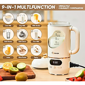 SAKER Automatic Nut Milk Maker,35oz Homemade Almond, Oat, Soy, Plant-Based Milk and Dairy Free Beverages, Almond Milk Maker with Delay Start/Keep Warm/Boil Water, Soy Milk Maker