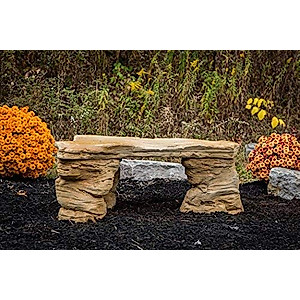Cast Stone Petrified Rock Bench, Commercial Grade Concrete Benches, 3 Piece Concrete Bench, Hand Sculpted Fine Cast Stone Patio Furniture & Rock Bench