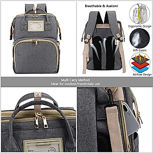 YINGFEI Diaper Bag Backpack Rucksack, Portable Crib by Foldable Baby Bed and Changing Mat, Travel Nappy Bag of Babysit