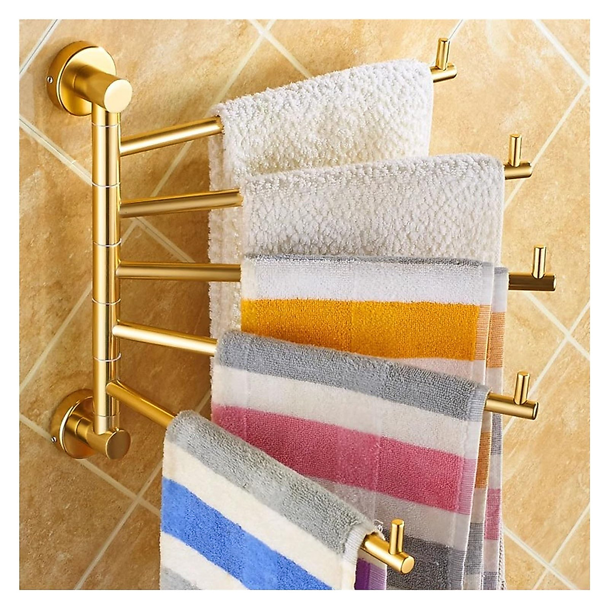 Swivel Gold Bathroom Towel Holder,Swing Out Towel Racks for Bathroom Kitchen,Wall Mount Drying Racks for Laundry,Rustproof Solid Aluminium Towel Hanger Storage Organizer Space Saving Towel Rails