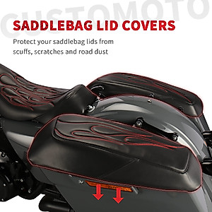 Customoto Flame Pattern Saddlebag Lid Covers Compatible with 2014-2023 Harley Touring Road King Street Glide Road Glide Electra Glide, Red