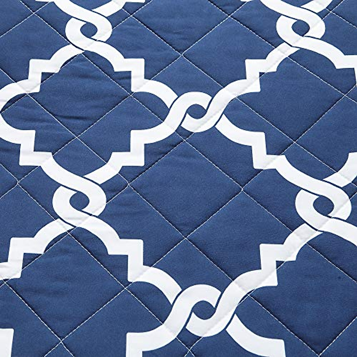 Madison Park Essentials Merritt Reversible Daybed Cover-Fretwork Print, Diamond Quilting All Season Cozy Bedding with Bedskirt, Matching Shams, Decorative Pillow, 75"x39", Navy 6 Piece