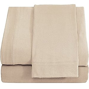 Knit Jersey 100% Cotton 3 PC Twin XL Sheet Set Soft and Comfy - Twin Extra Long, 15" Deep Pocket, 39" x 80" Great for Dorm Room, Hospital and Split King Dual Adjustable Beds - Beige