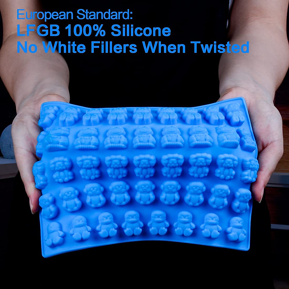 Silicone Candy Gummy Bear Molds - Chocolate Molds Including Bears, Frogs, Lions, Monkeys, Penguins Gummie Molds Premium Silicone BPA Free, Pack of 4 with 2 Droppers