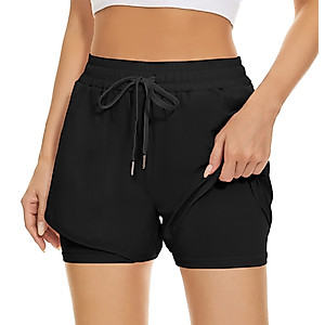 Taydey Women's Quick-Dry Running Workout Sports Shorts(Black L)