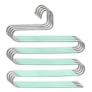 Myfolrena Hangers for Pants, Updated S Shaped Hanger Non Slip Clothes Hanger Space Saving for Jeans Trousers Slacks Leggings(Teal-4 Pack)