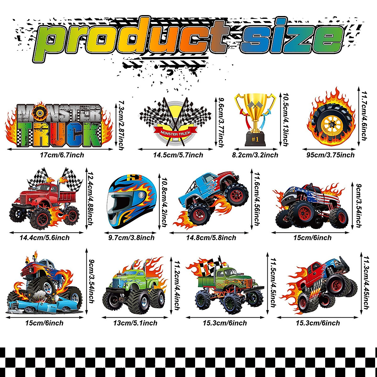 Capoda 54 Pieces Monster Truck Hanging Foil Swirls Truck Birthday Party Decoration Set Truck Theme Paper Hanging Cutouts for Boys Car Transportation Party Supplies Baby Shower Home Wall Ceiling Decor