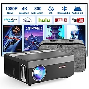 5G WiFi Bluetooth Projector Native 1080P,800ANSI Lumen 4K Ultra HD Projector for Home Theater Outdoor Movie,Smart Video Projector Wireless Phone Mirroring & Android OS for YouTube Netflix Disney+ Hulu