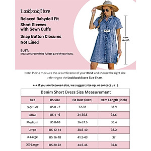 LookbookStore Denim Dress Womens Denim Babydoll Dress Short Sleeve Oversized Dress Lapel Collared Casual Dress for Women Summer Reef Blue Size L Babydoll Jean Dress Size 12, 14