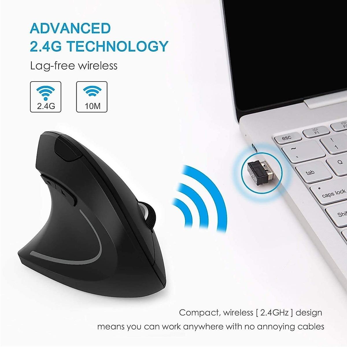 BeWishes Ergonomic Mouse Left Hand, 2.4G Left-Handed Wireless Vertical Mouse Ergonomic Mice, 3 Adjustable DPI (800/1200/1600), Specially for Left-handers