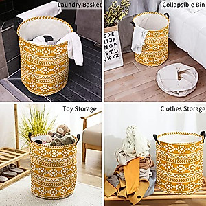 Laundry Basket Hamper with Handles, Modern Abstract Boho Collapsible Laundry Basket Waterproof Cloth Laundry Hamper Easy Carry Storage Basket 16.5x17 In Ethnic Toems Texture Yellow
