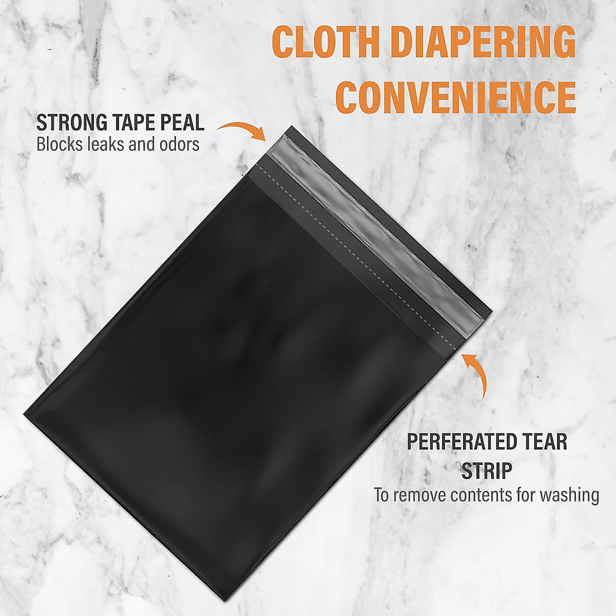 Trail Essentials Adult Diaper Disposal Bags - Tape-Seal, Large, Black Opaque Disposal Bags for Adult Diapers, Incontinence Underwear and Personal Hygiene Products (Black)