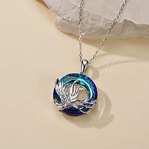 SVODEA Phoenix Pendant Necklaces for Women 925 Sterling Silver Crystal Phoenix Necklaces Phoenix Nirvana Firebird Jewelry Anniversary Birthday Gift for Women