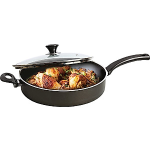 Mehtap 13 Inch Saute Pan with Lid and Two Handles, Teflon Classic Nonstick Frying Skillet Cookware for Simmering, Sautéing, and Braising, Black